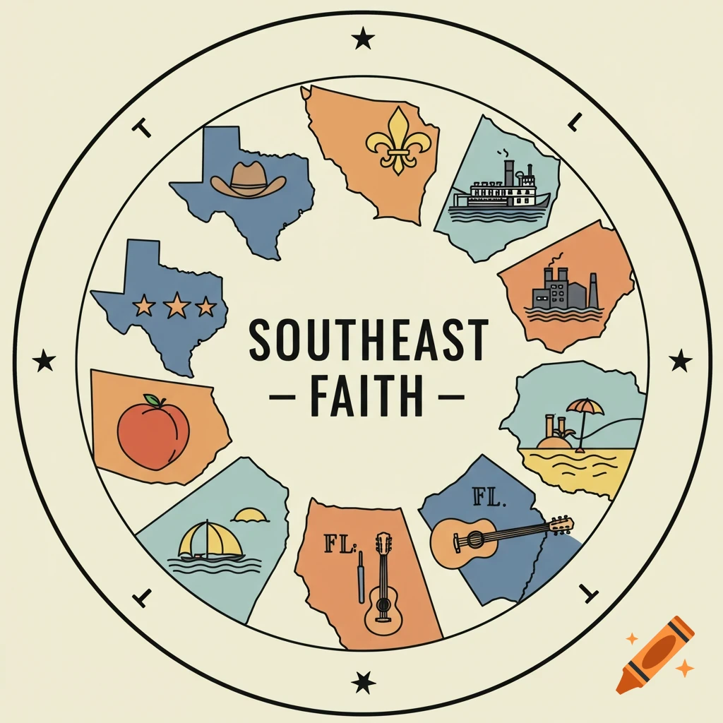 Southeast Faith logo with state symbols on Craiyon