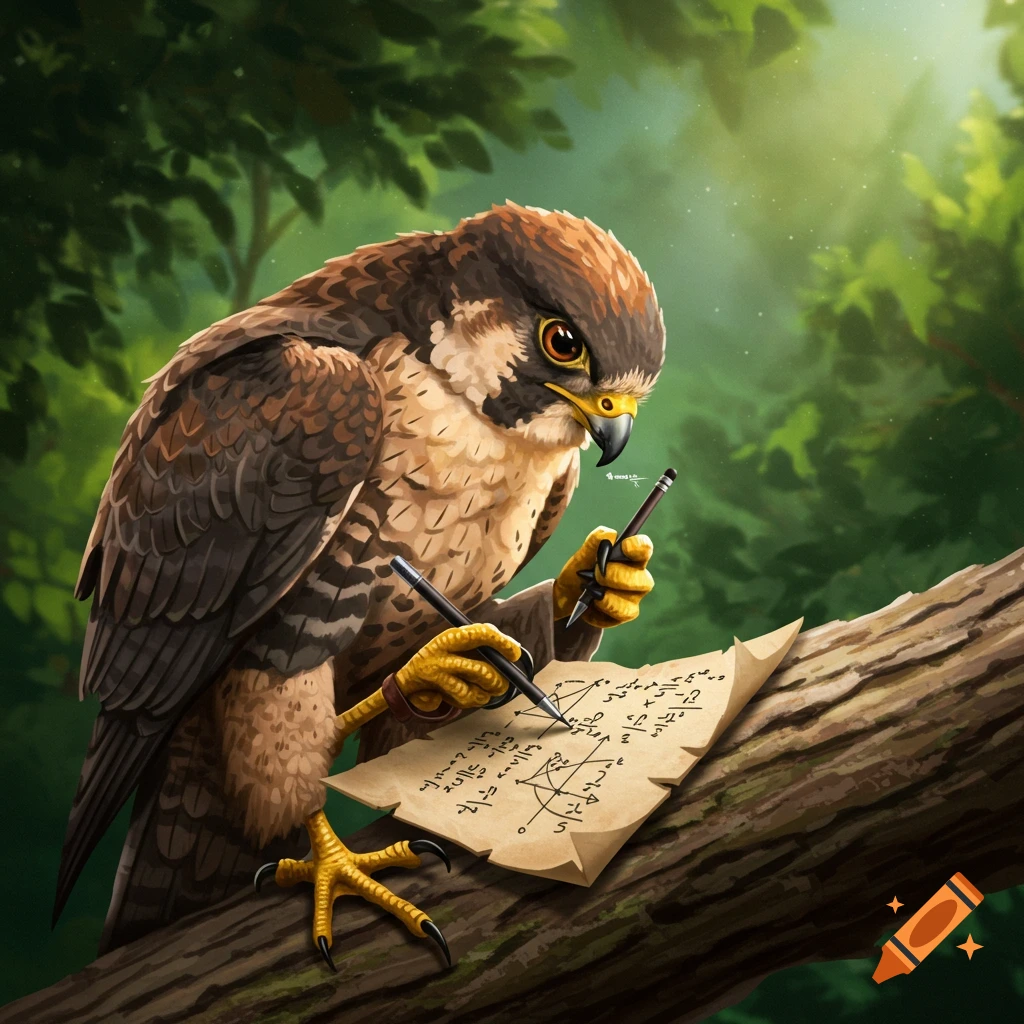 A falcon sits on a ginkgo tree branch in a traditional East Asian art ...