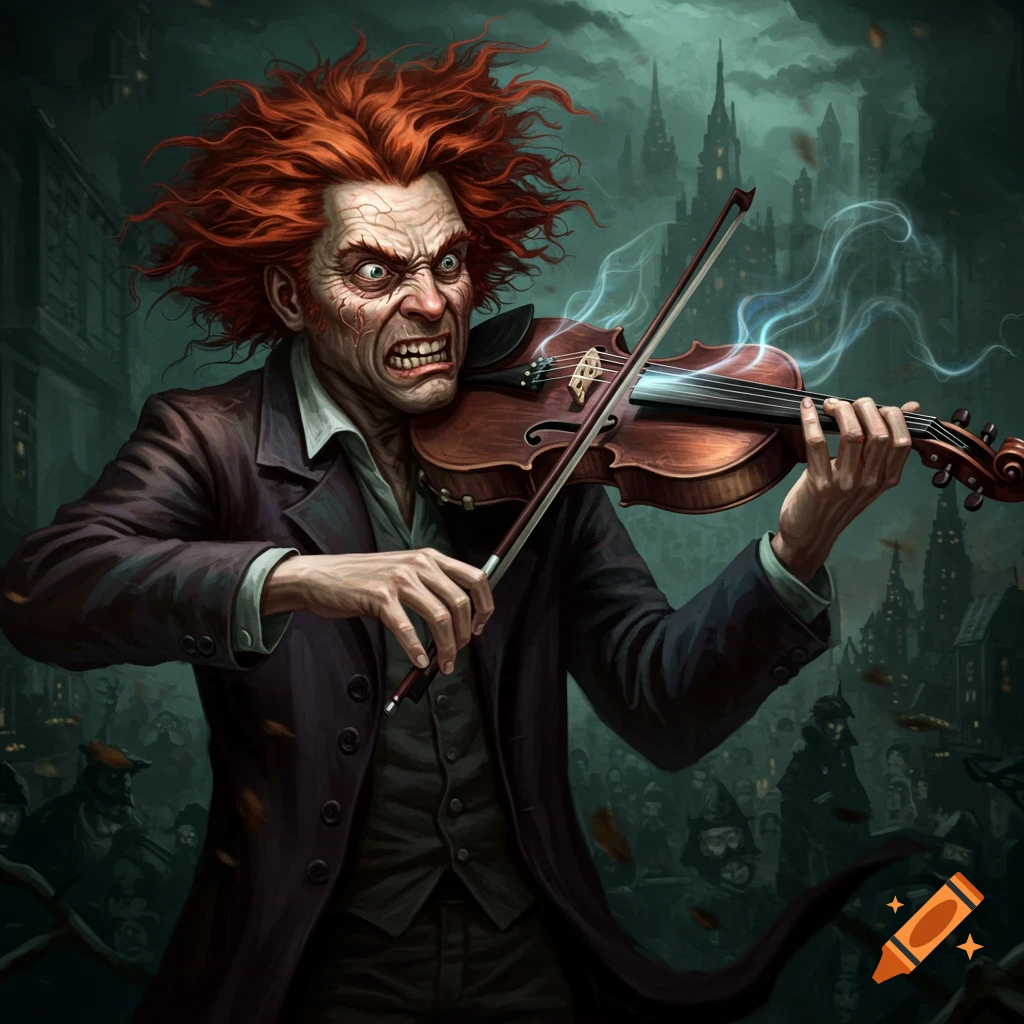 Violinist playing music with intensity on Craiyon