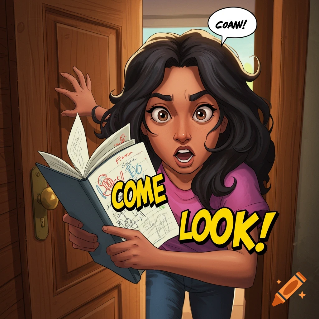 A cartoon woman flexes her arm while a child draws her posing in an art class. on Craiyon