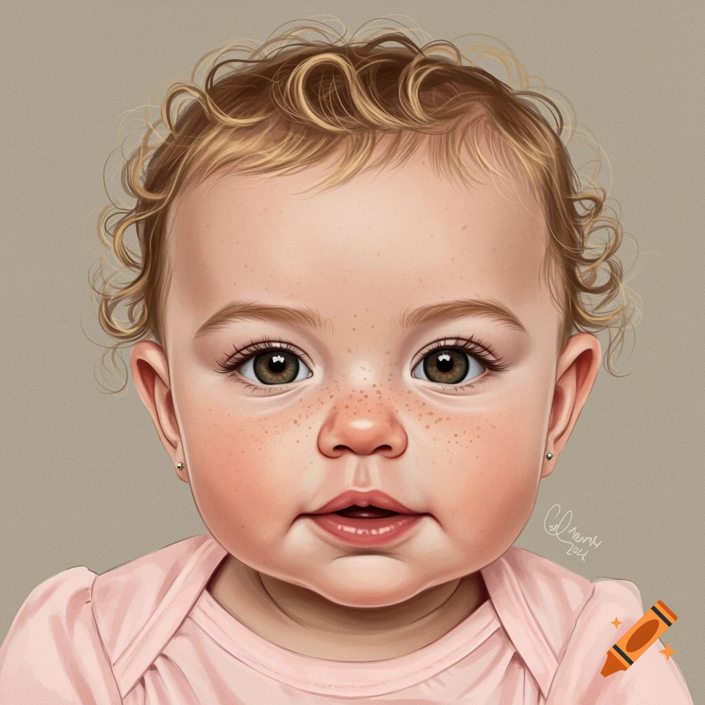 Baby girl with square face, chin dimples, freckles, and blonde curly ...