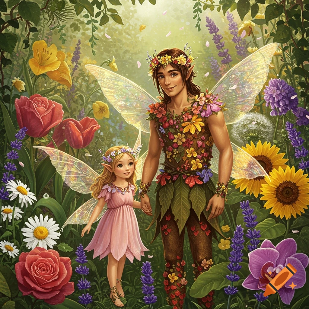 Fairy girls in a garden on Craiyon