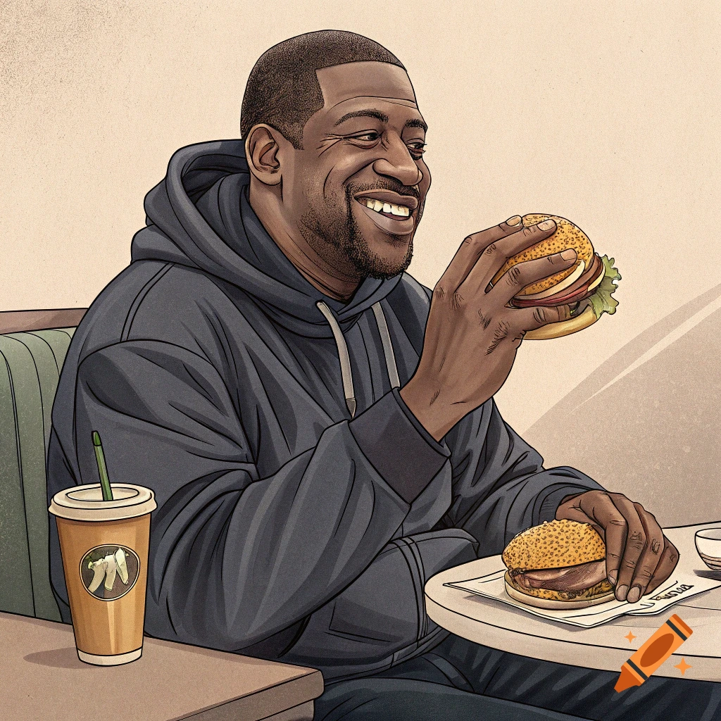 Illustration of a man resembling LeBron James eating fried chicken and ...