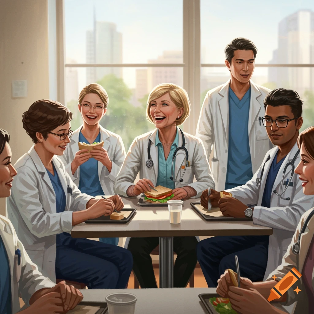 Doctor talking to patients on Craiyon