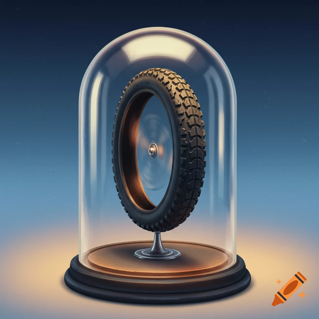 Bike tire inside glass dome on Craiyon