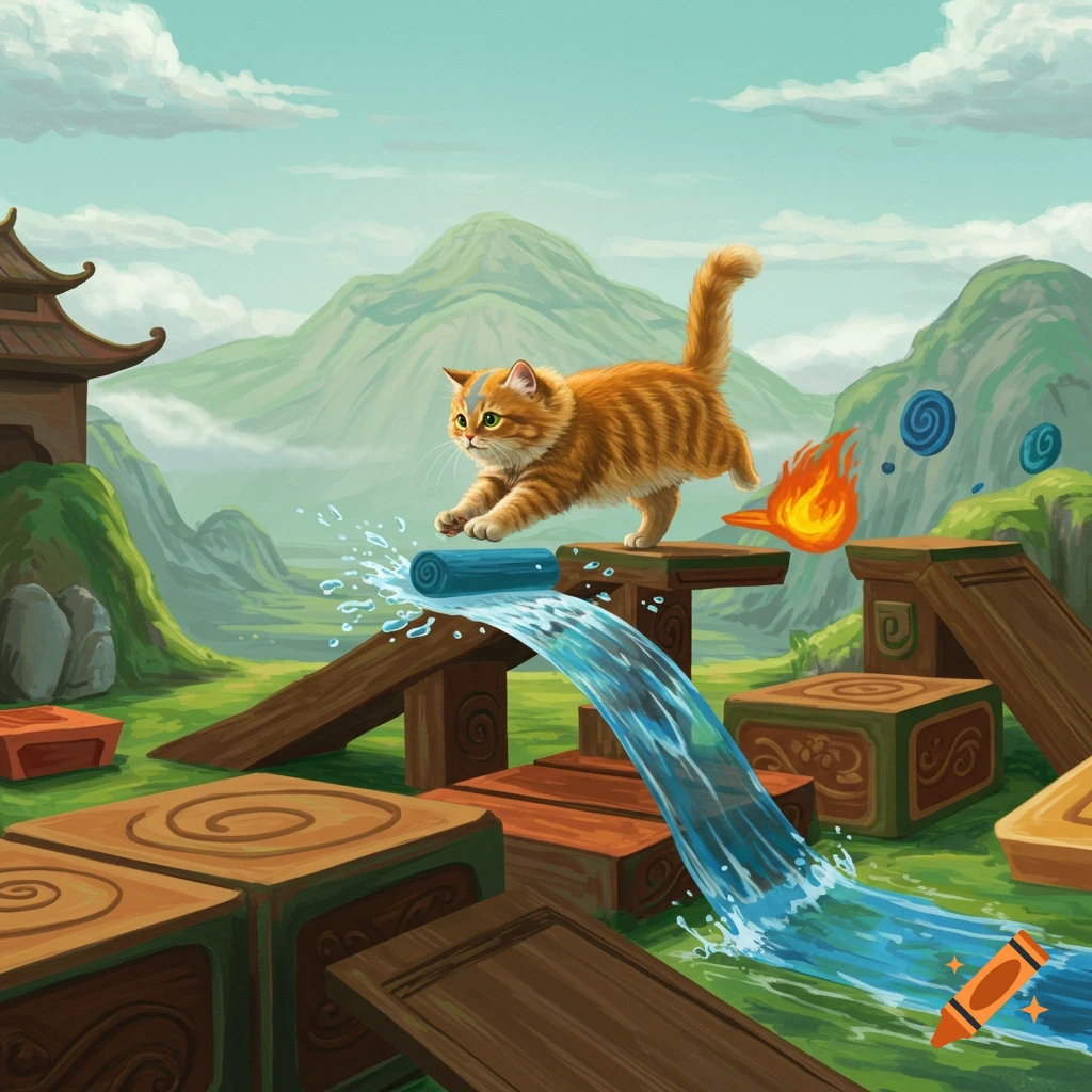 Cat obstacle course, Avatar the Last Airbender themed on Craiyon