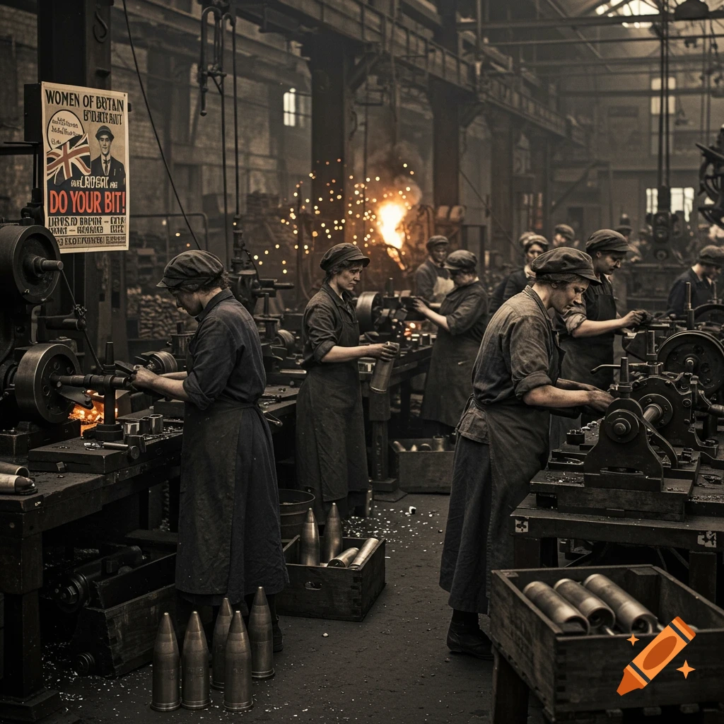 Men working on machinery in a large factory. on Craiyon
