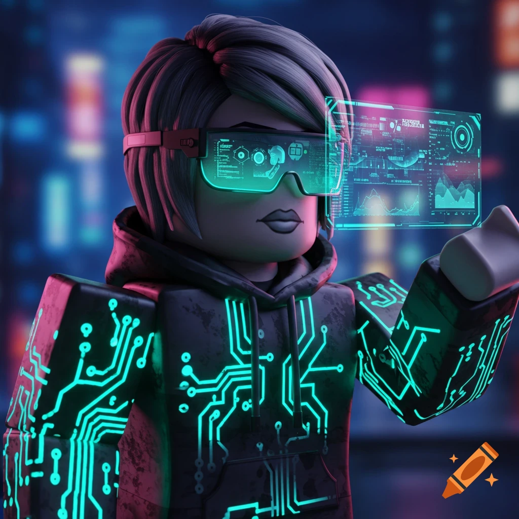 Roblox character in AR glasses and circuit hoodie interacts with ...