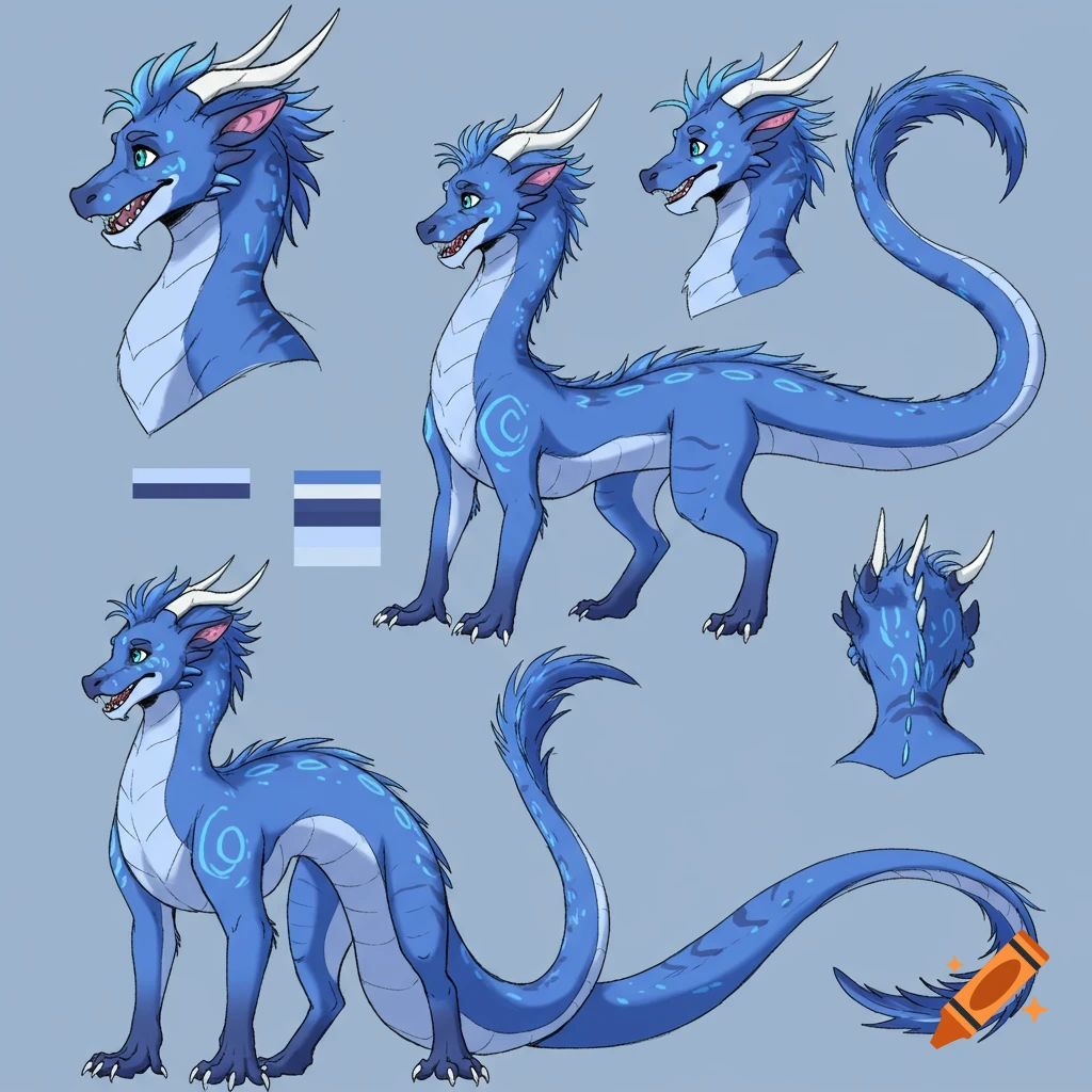 Blue dragon fursona reference sheet on Craiyon