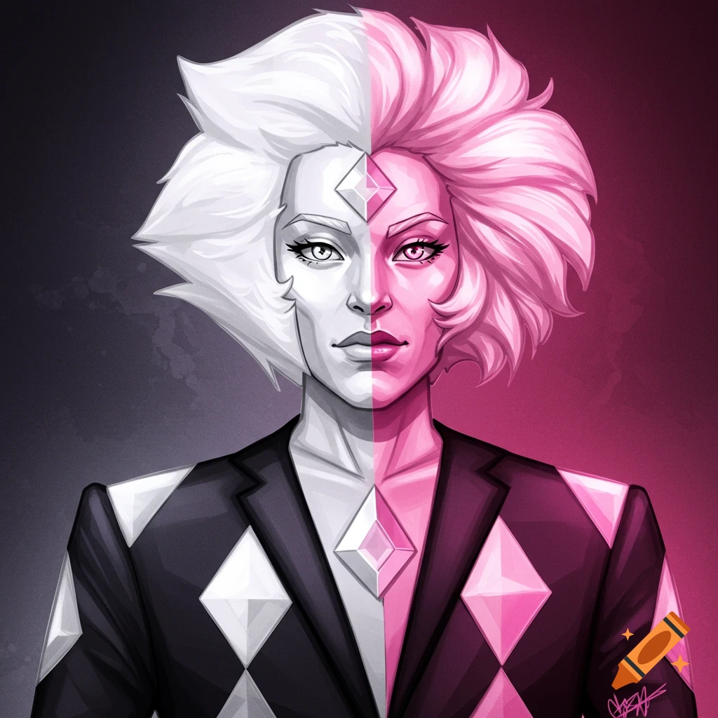 A stylized portrait of a person split down the middle, half in white ...