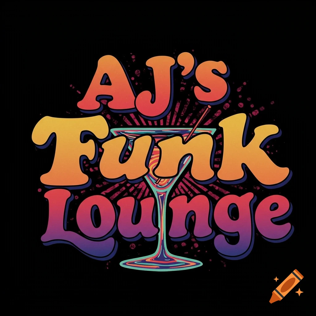 AJ's Funk Lounge logo with psychedelic martini glass on Craiyon