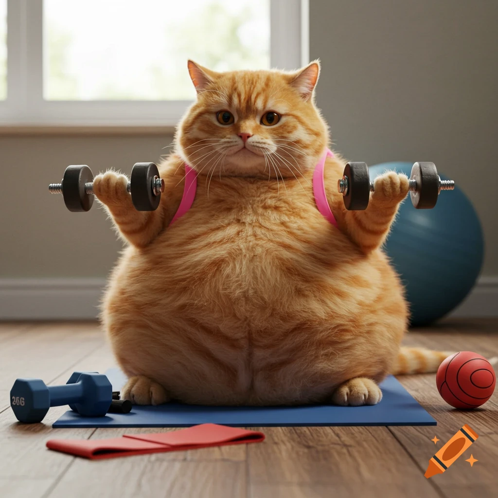 Fat orange cat working out on Craiyon