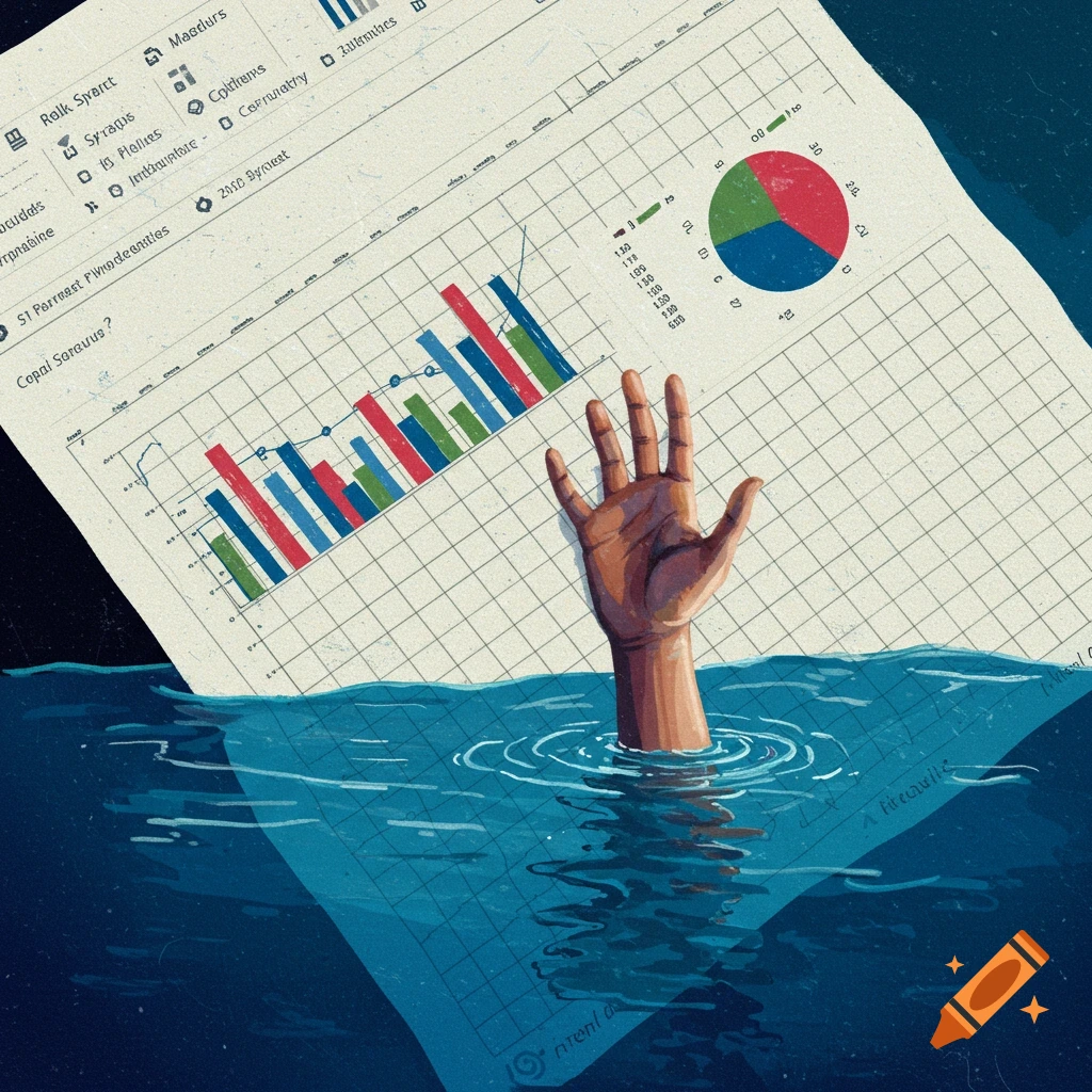 A hand emerging from water with an Excel spreadsheet on Craiyon