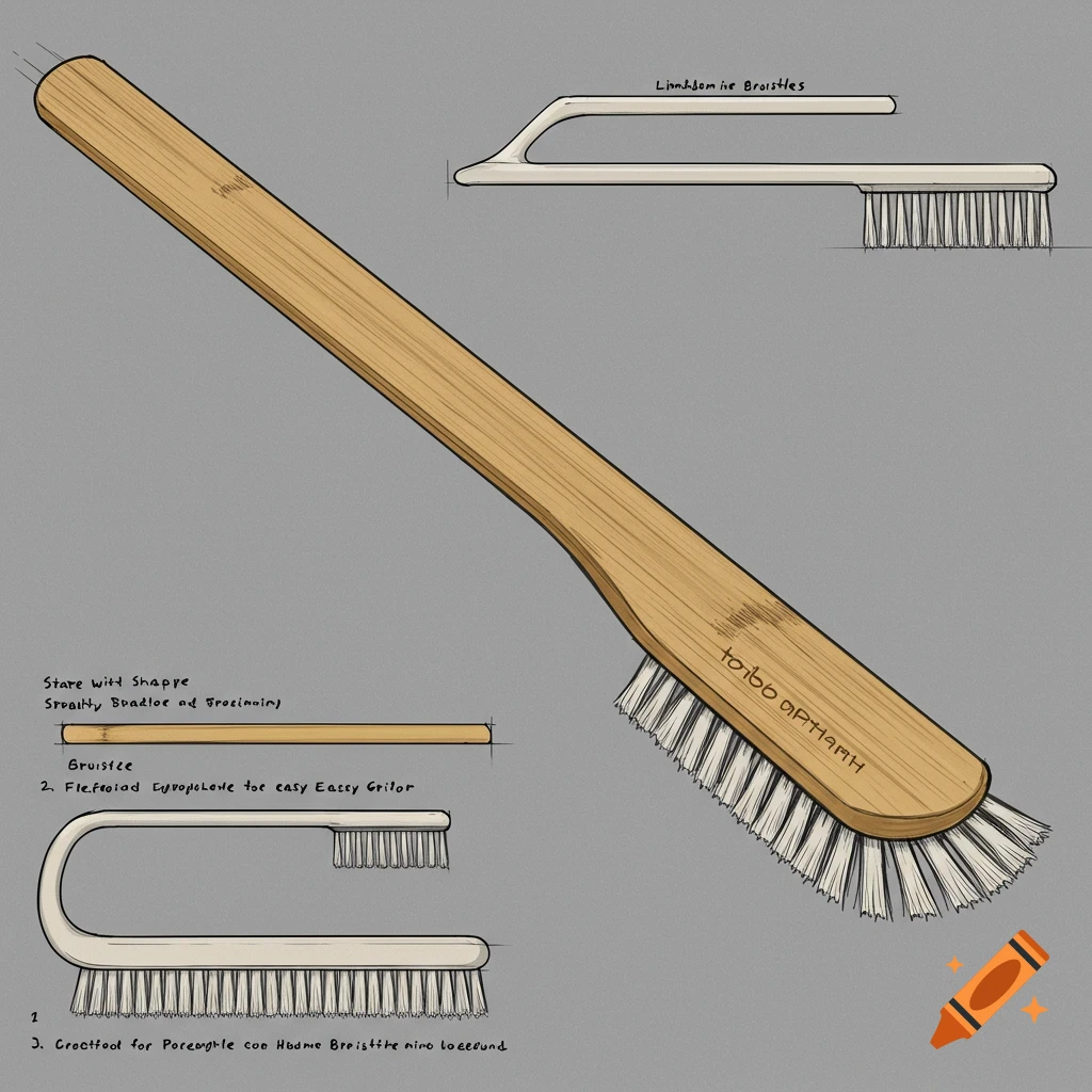 Diagram of an ergonomic toothbrush with futuristic bristles on Craiyon