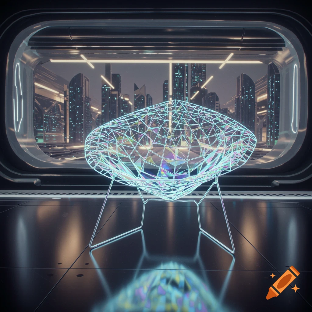 Futuristic Diamond Chair design by Harry Bertoia on Craiyon