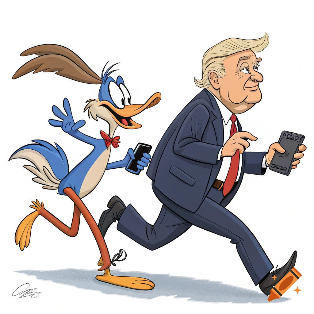 Donald Trump as Road Runner chasing Chuck Schumer as Wile E. Coyote on ...
