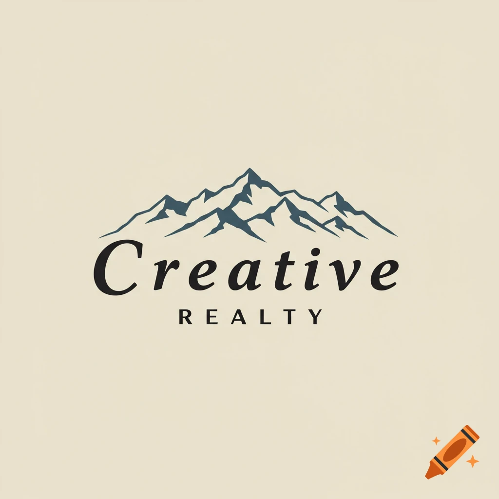 Creative Realty logo with script and sans-serif fonts, mountain range ...