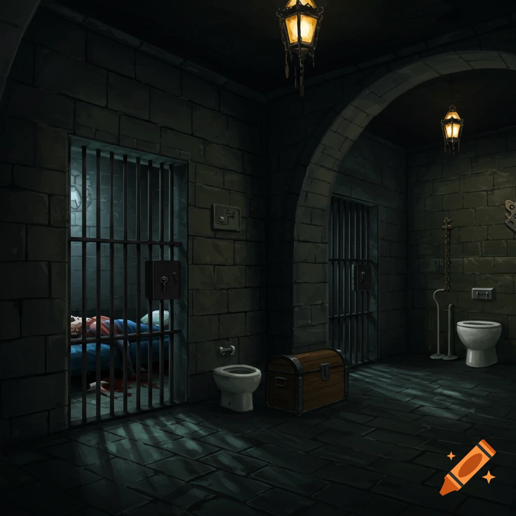 Dungeon with three jail cells on Craiyon