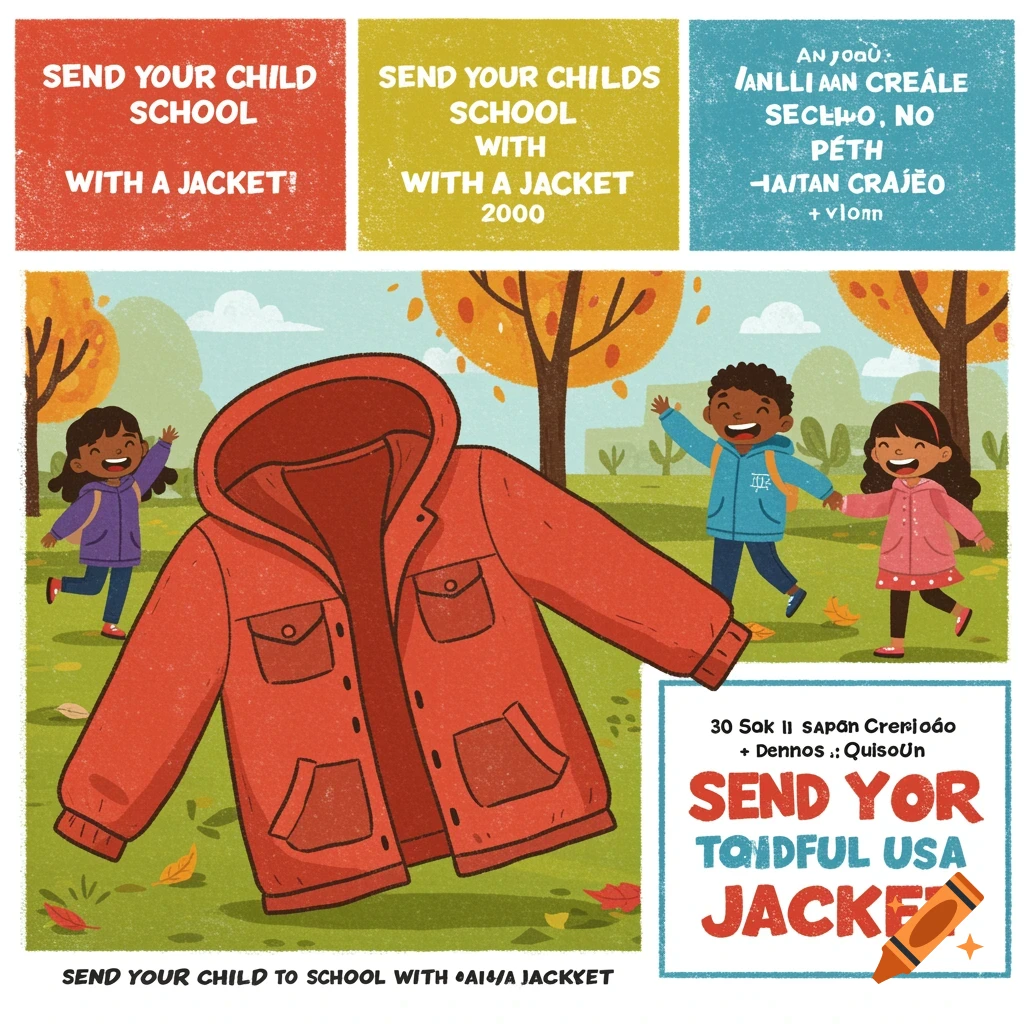 Poster reminding parents to send students with jackets on Craiyon