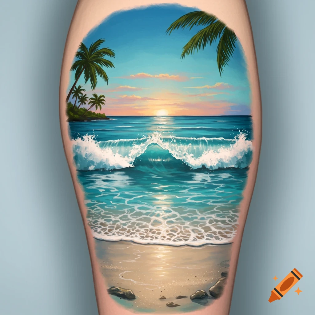 Tattoo of beach and ocean on Craiyon