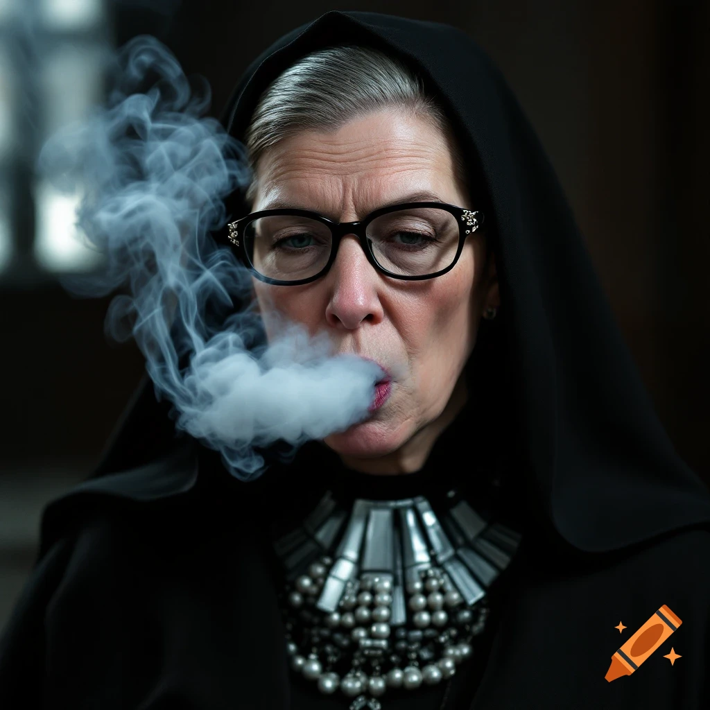 Ruth Bader Ginsburg smoking with the text Ruth Fader Ginsburg on Craiyon