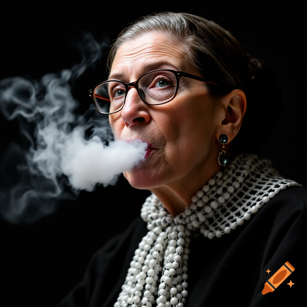 Ruth Bader Ginsburg smoking with the text Ruth Fader Ginsburg on Craiyon