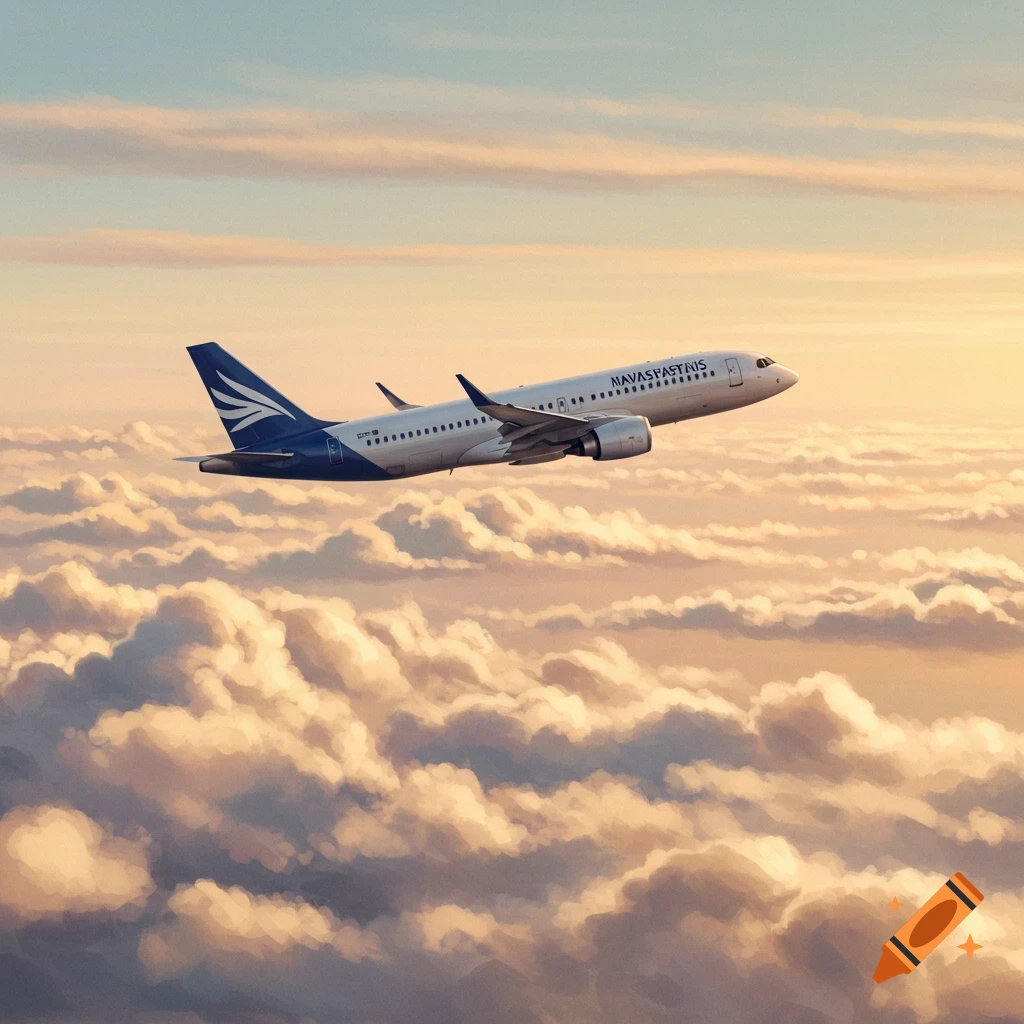 Plane flying through clouds with warm color palette on Craiyon