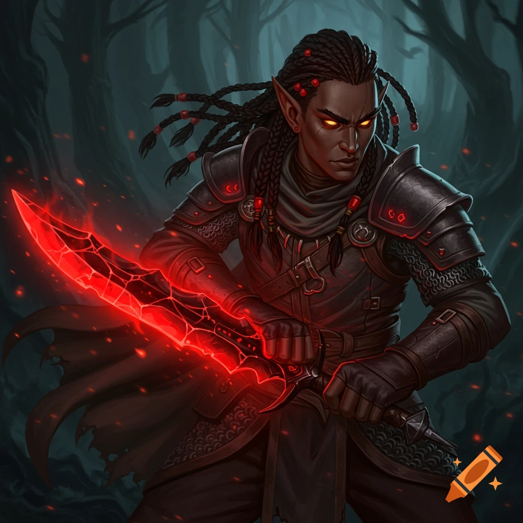 D&D hexblade with red magic and large dagger on Craiyon