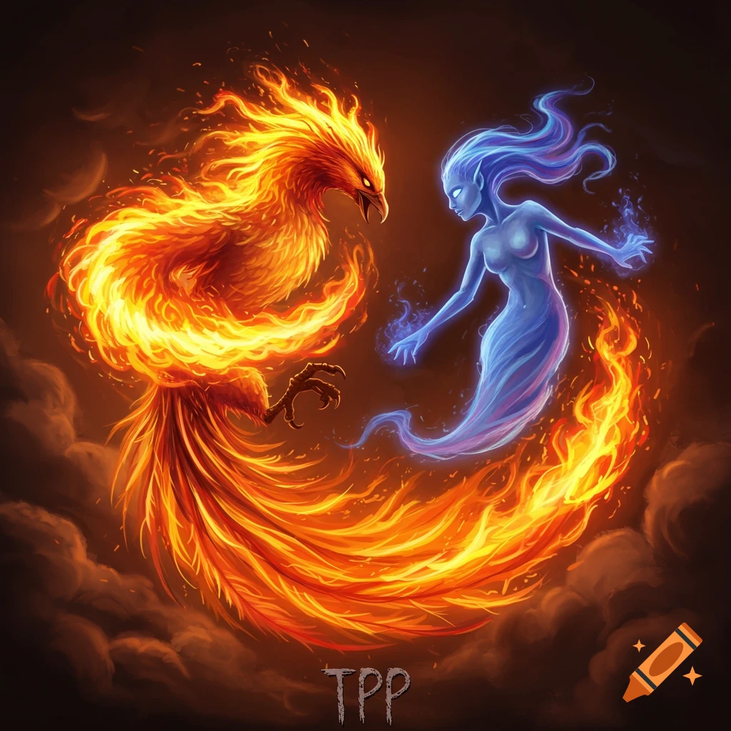 Phoenix and phantom circling each other on Craiyon