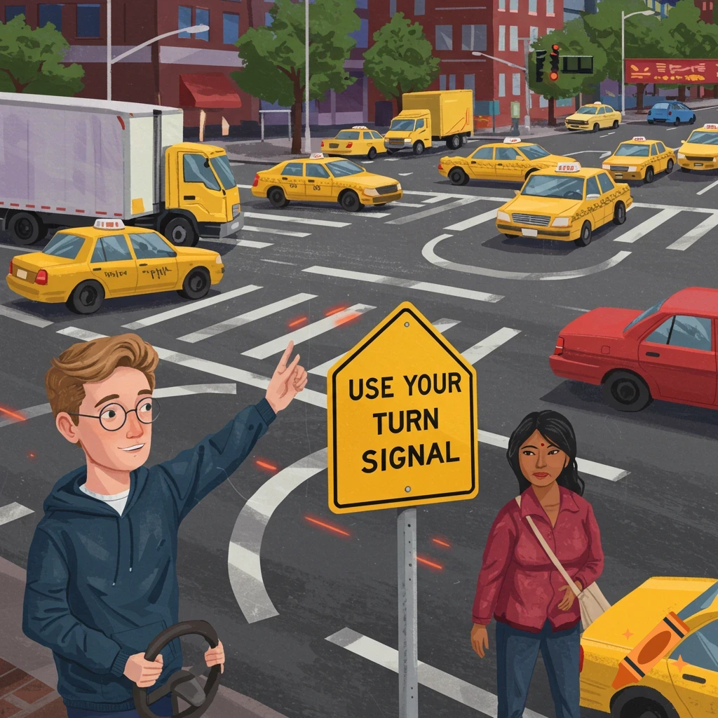 Sign urging drivers to use their turn signal illustration or cartoon ...