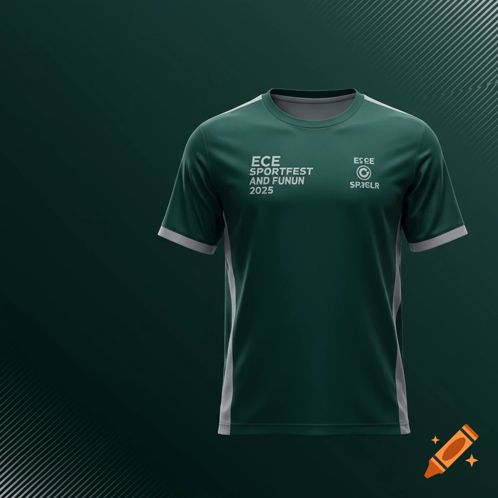 ECE Sportsfest 2025 T-shirt design in dark green and silver with ...
