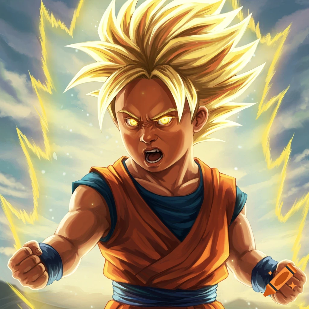 Man with noodle hair eating noodles, Super Saiyan style on Craiyon