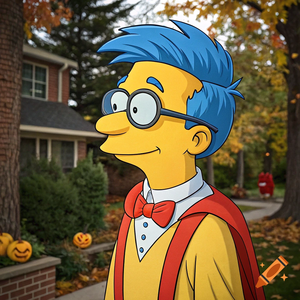 Cartoon of Pierre Poilievre as Milhouse Halloween costume on Craiyon