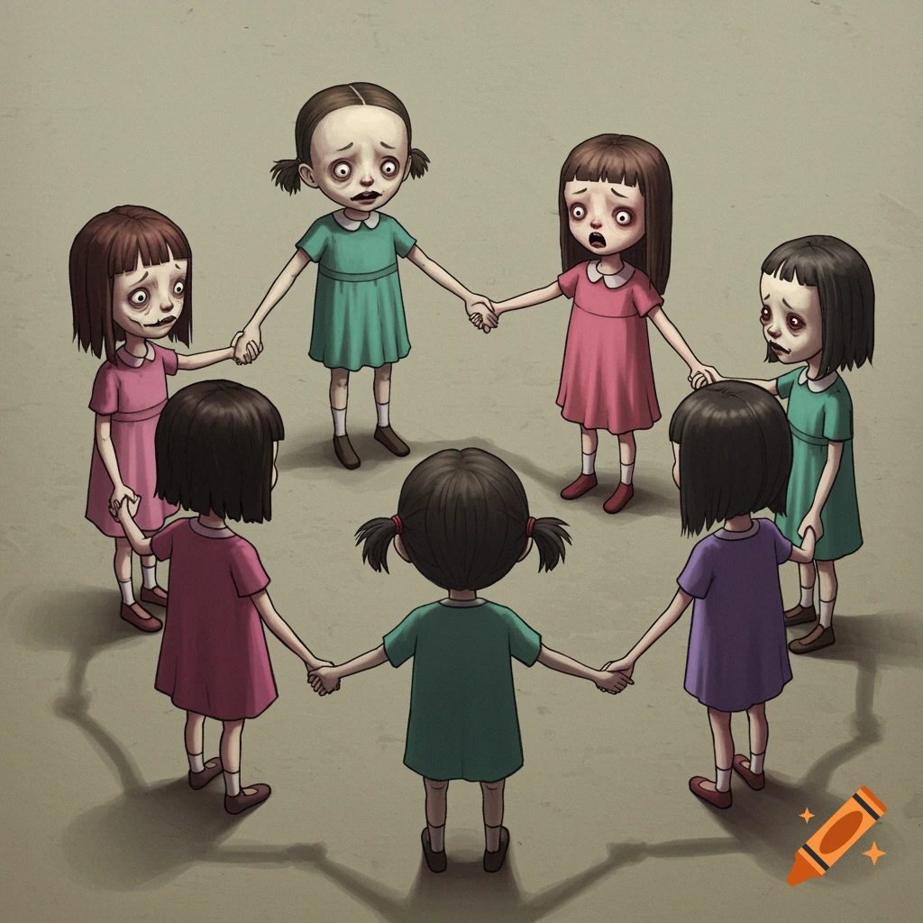 Kids holding hands with uncanny faces on Craiyon