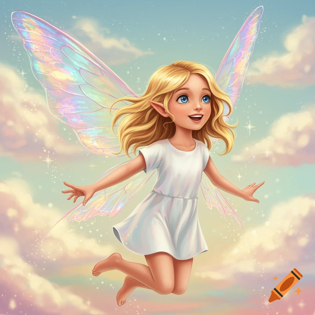 Fairy flying in the sky accompanied by birds on Craiyon