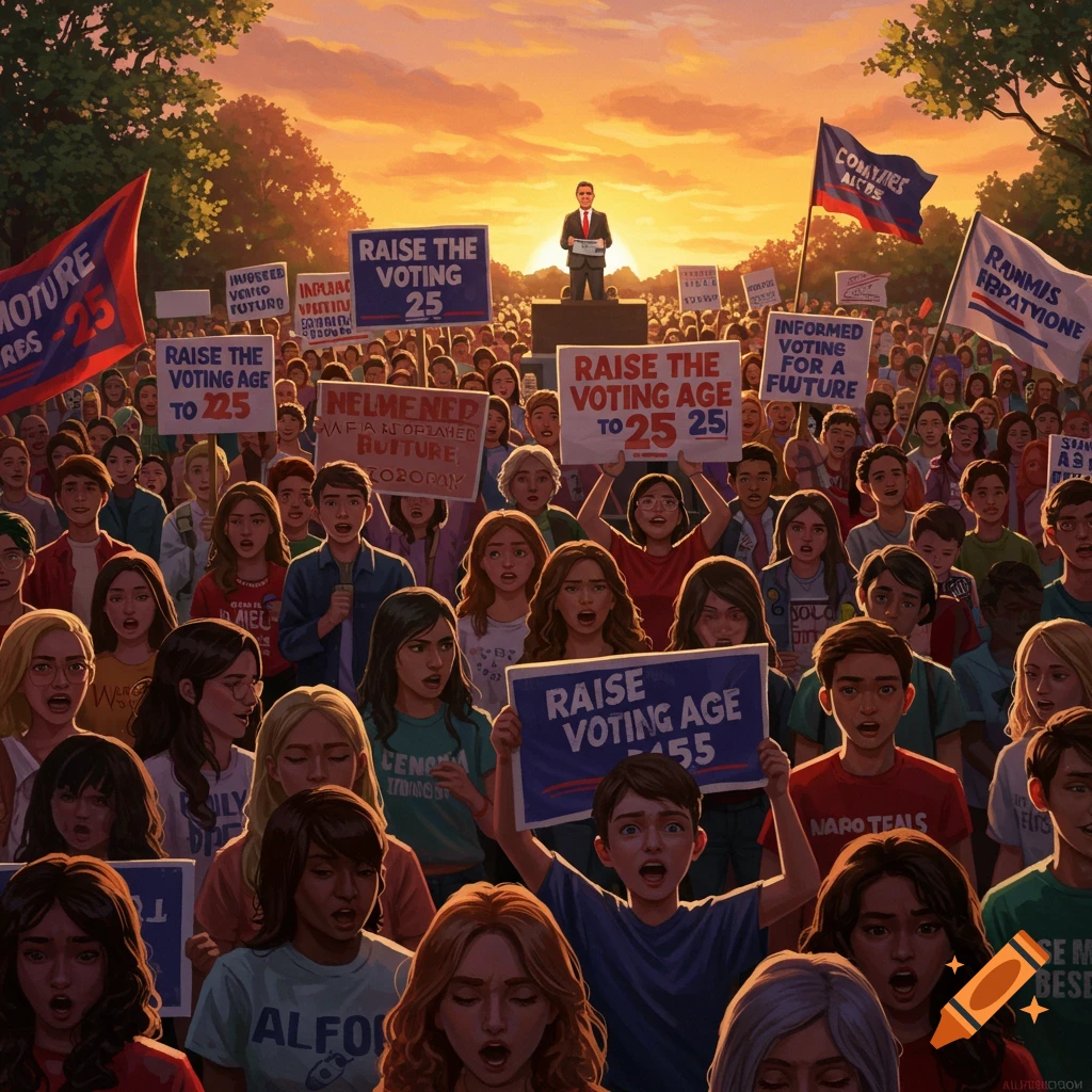 Political rally about voting age on Craiyon