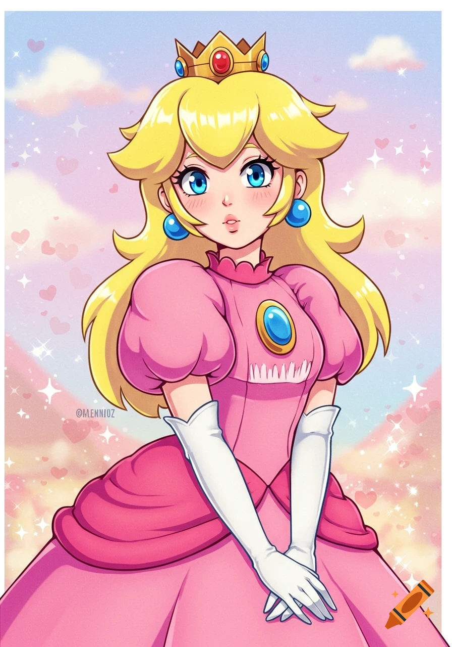 Princess Peach in a pink dress and crown, rendered in anime art style ...