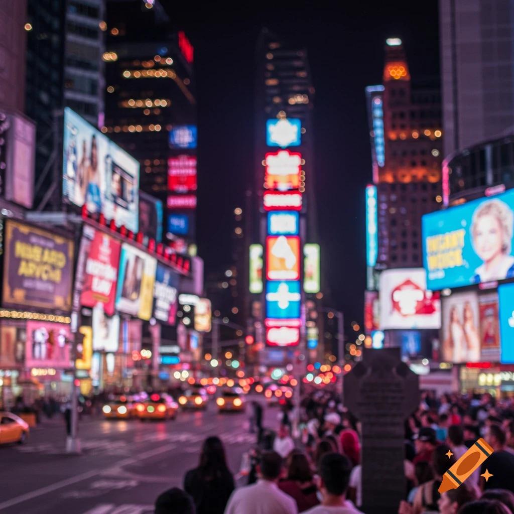 Times Square at night with bright lights and billboards on Craiyon