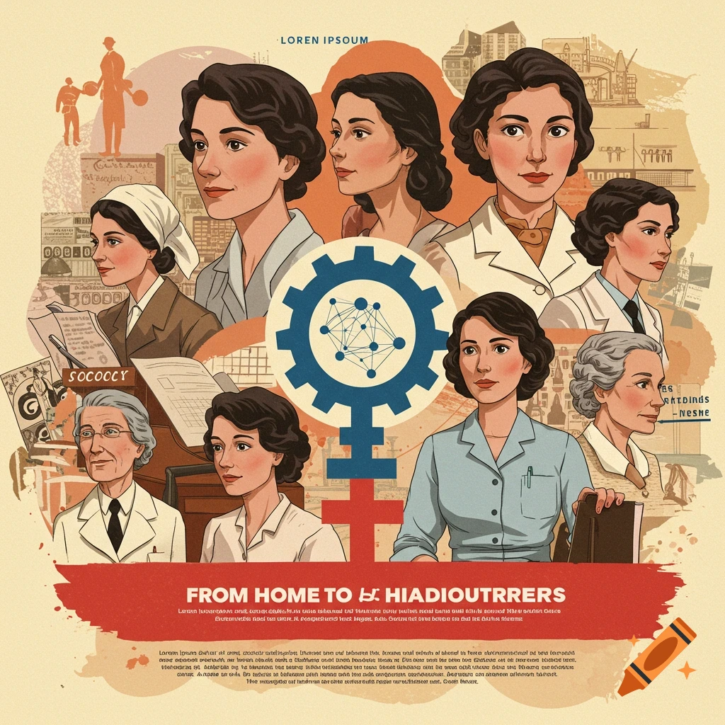 Poster about the changing role of women in the workplace on Craiyon