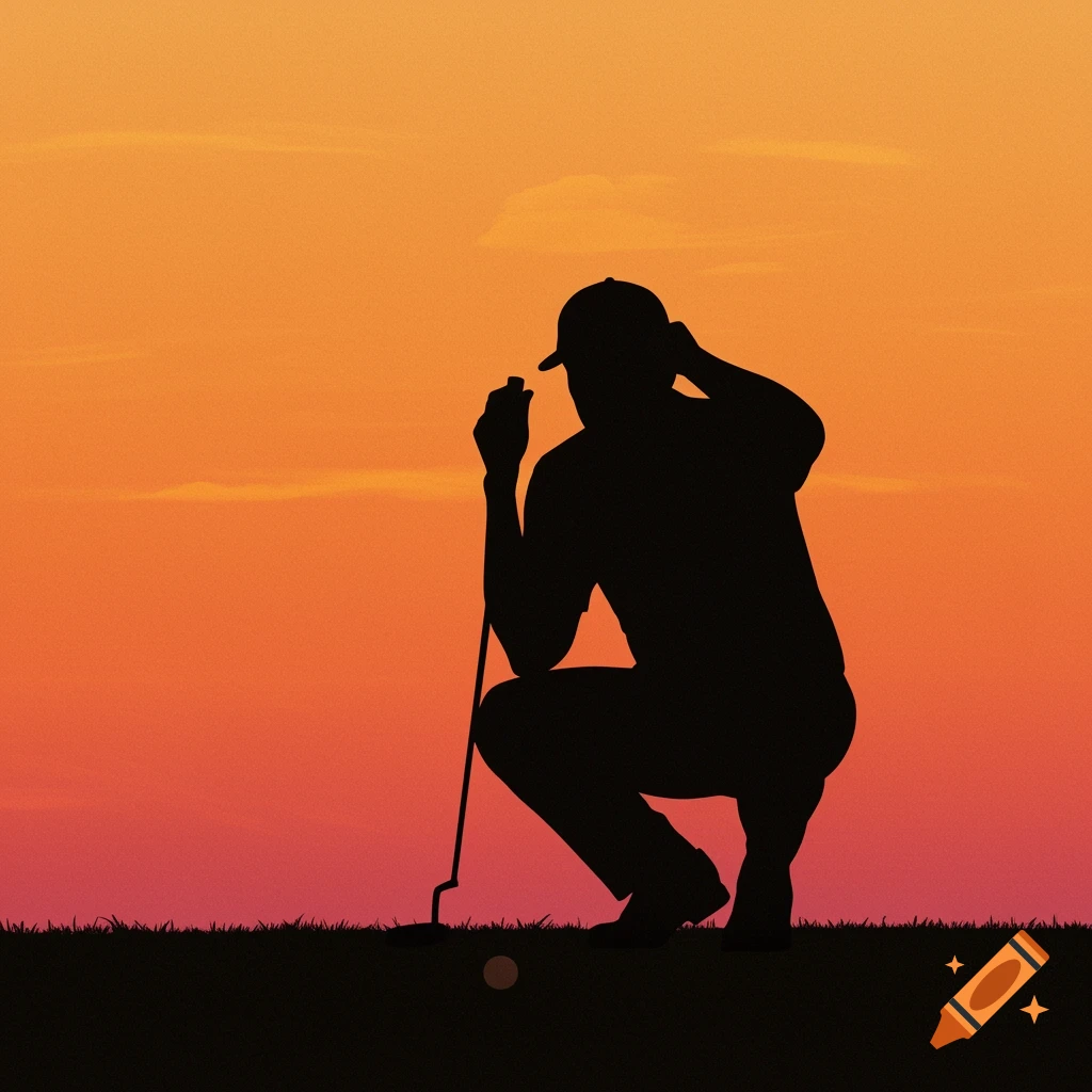 Golfer silhouette reading putt on the green on Craiyon