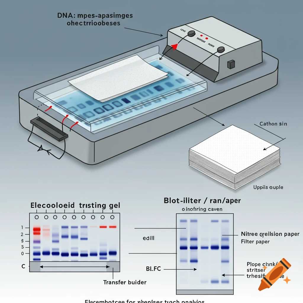 Scientific gel showing DNA, RNA, or protein being blotted on ...