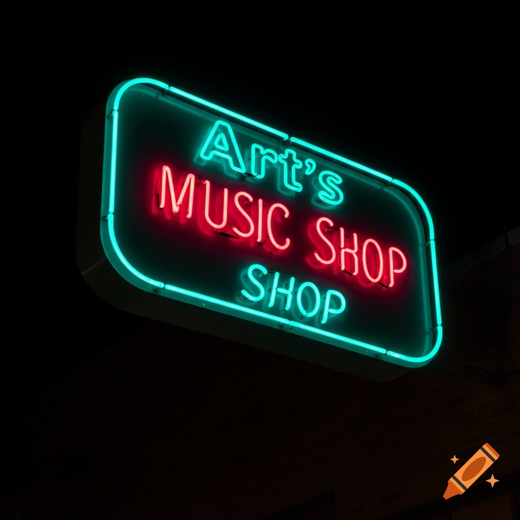 Art's Music Shop neon logo, Alabama store on Craiyon