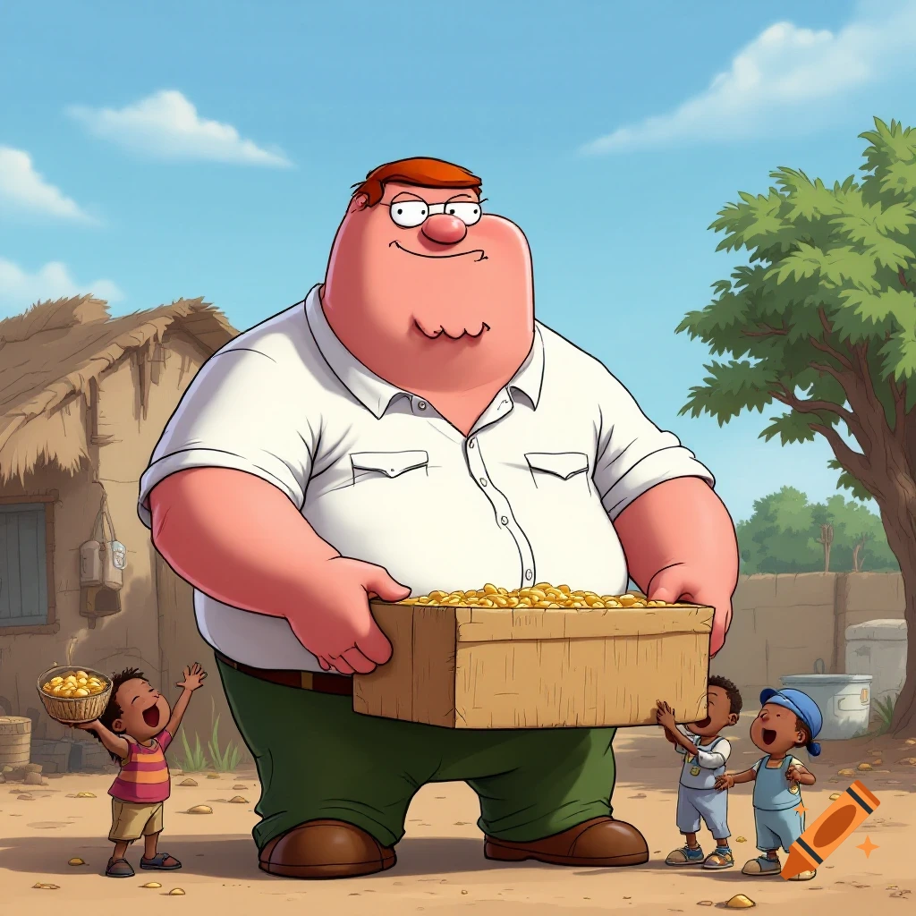 Peter Griffin donates food to children in Africa on Craiyon