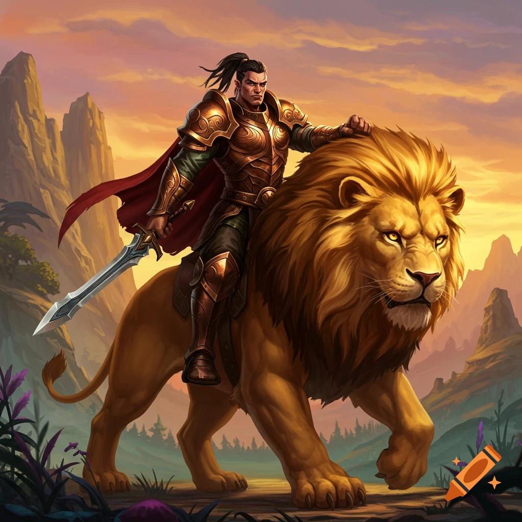 Warrior riding a lion on Craiyon