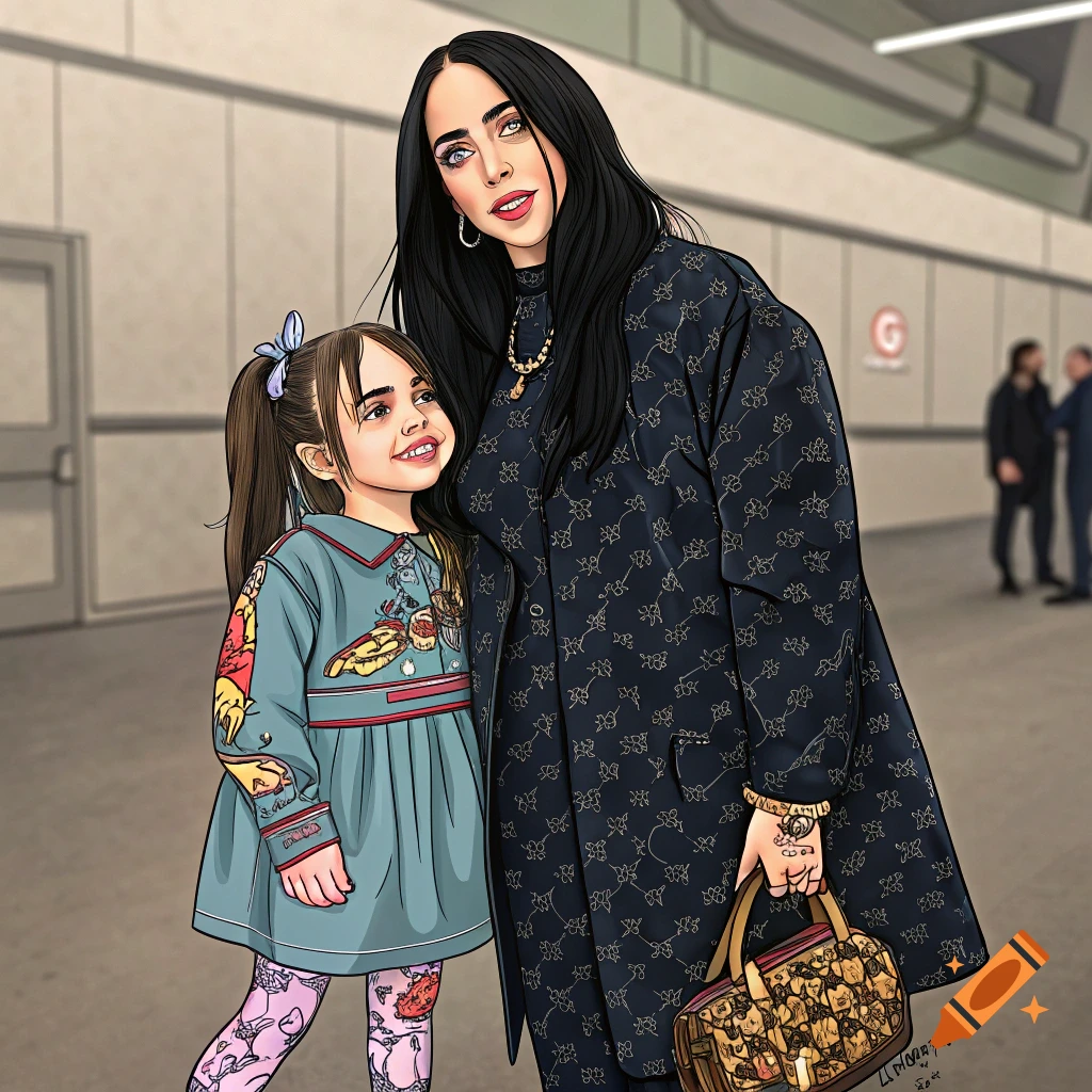 Billie Eilish with a child on Craiyon