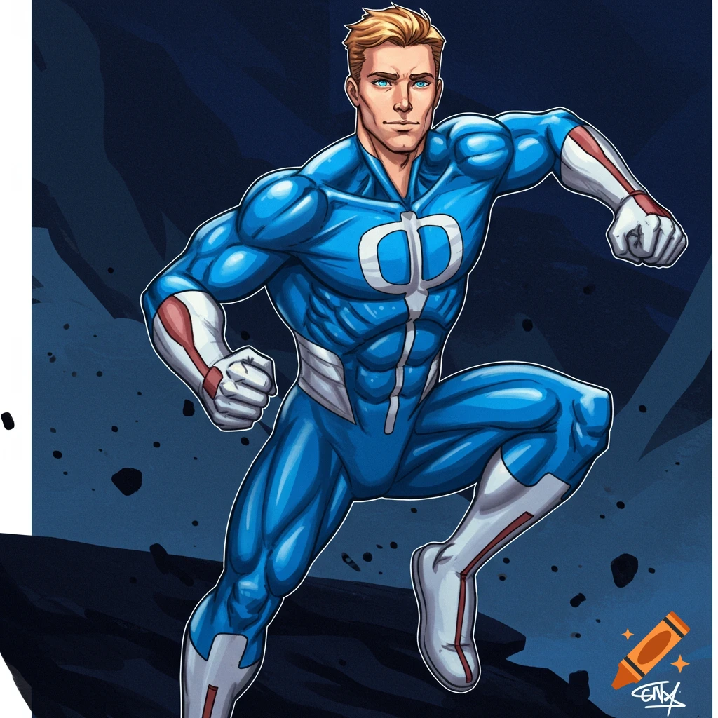 Superhero manipulating energy with hands, silver and electric blue high ...