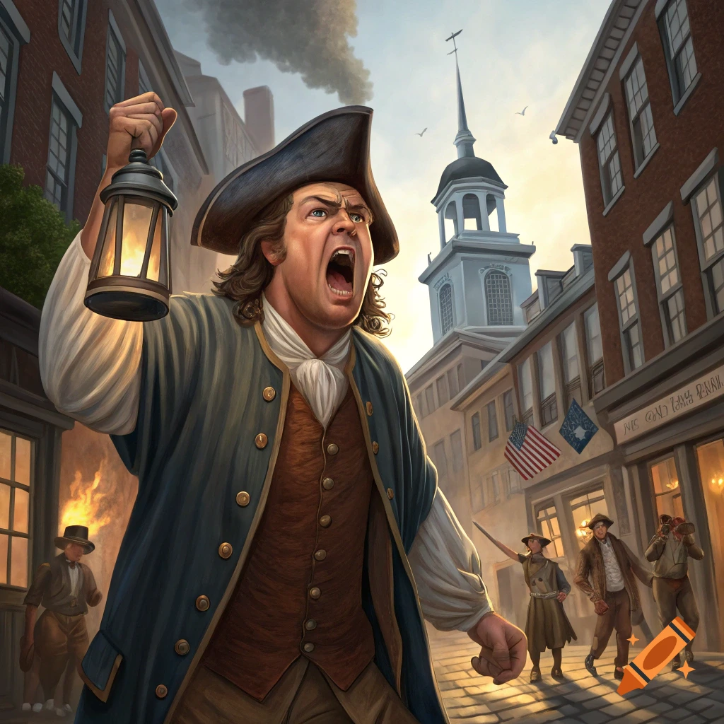 Paul Revere shouting about tariffs illustration on Craiyon
