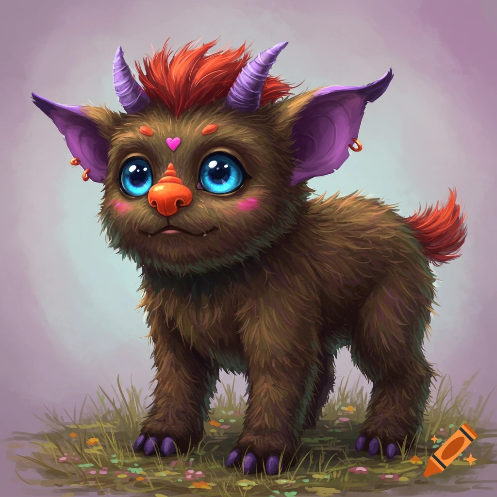 Monster with blue hair, antlers, and polka dot fur on Craiyon