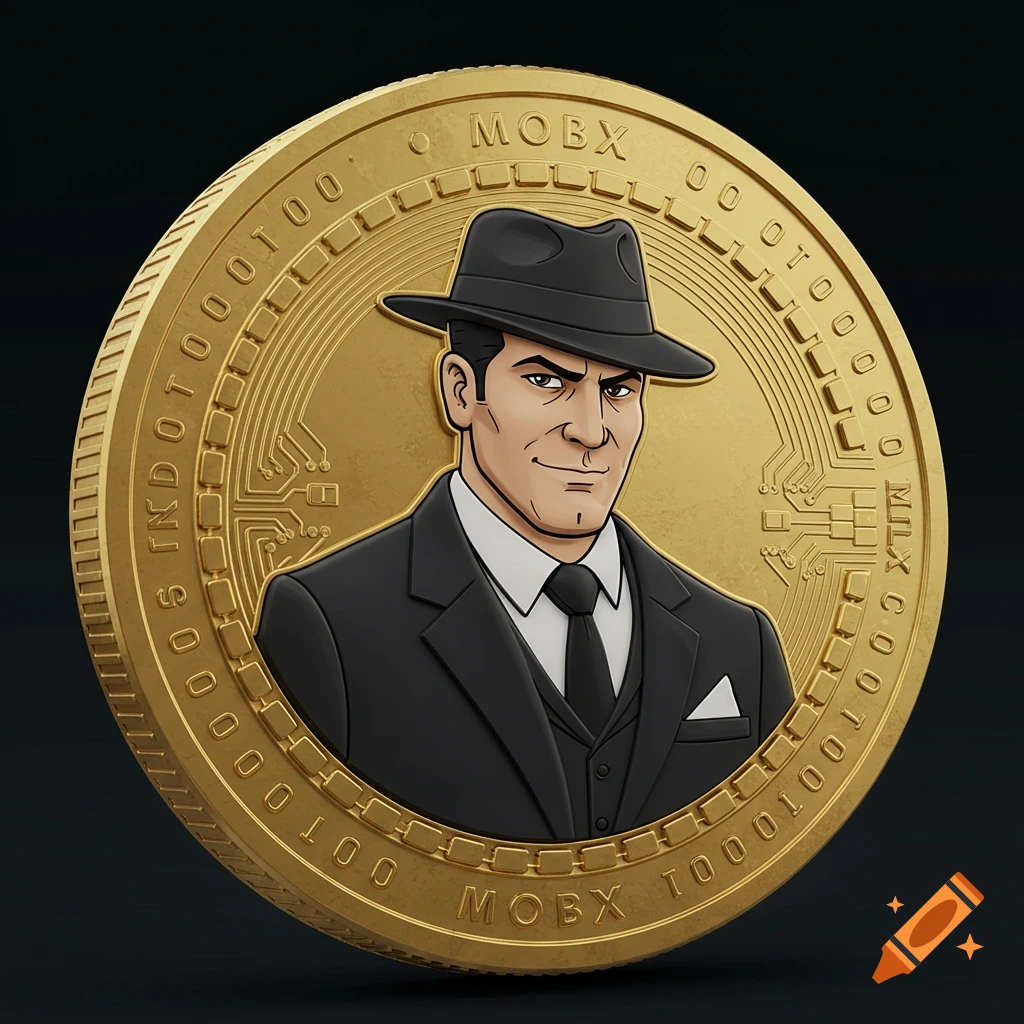 Mobx crypto coin with mobster character, 3D illustration on Craiyon