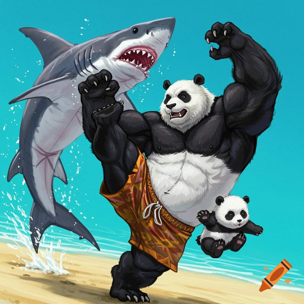 Cartoon shark wearing blue Nike sneakers running on a beach near the ocean. Shark cartoon ...